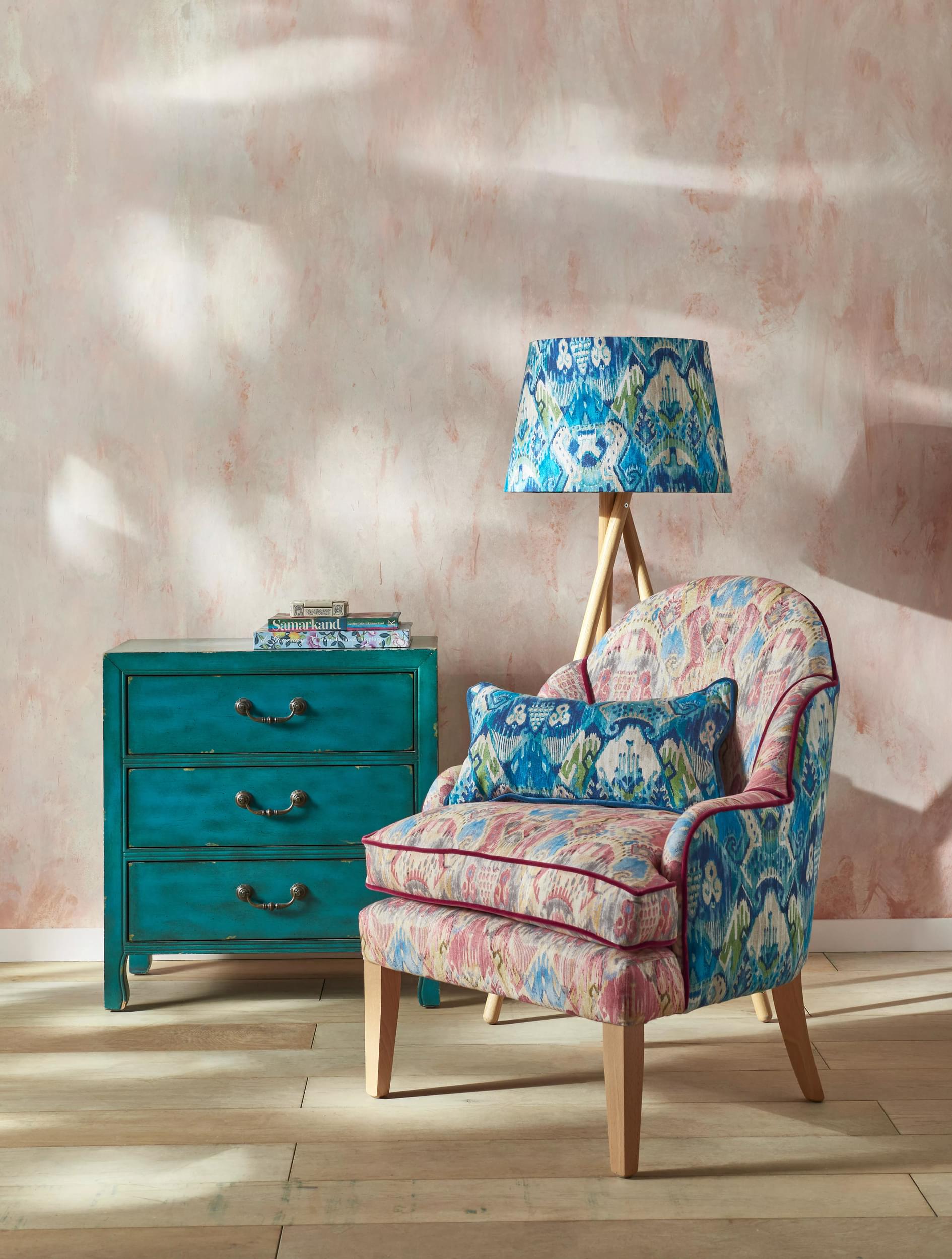 Amisha - Turquoise fabric | Samarkand Ikat & kilim | The Design Archives