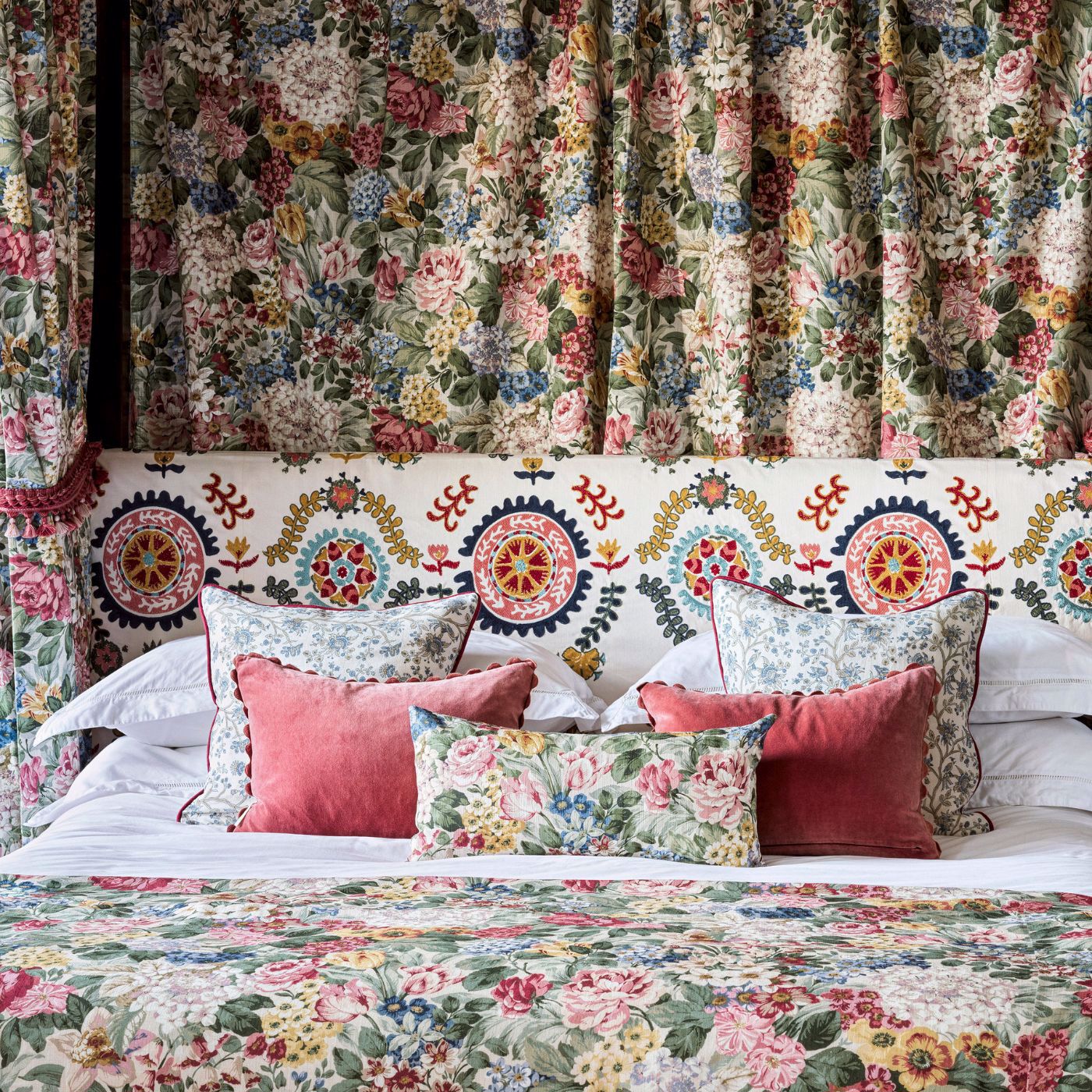 Annabel's Suzani Embroidery - Sapphire/Ruby fabric | Highgrove Fabric ...