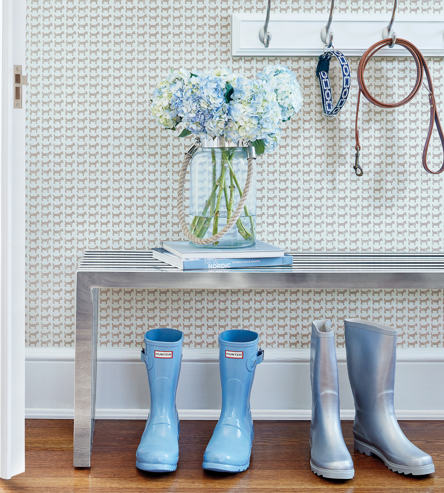 Baxter - Aqua/Taupe wallpaper | Small Scale | Anna French