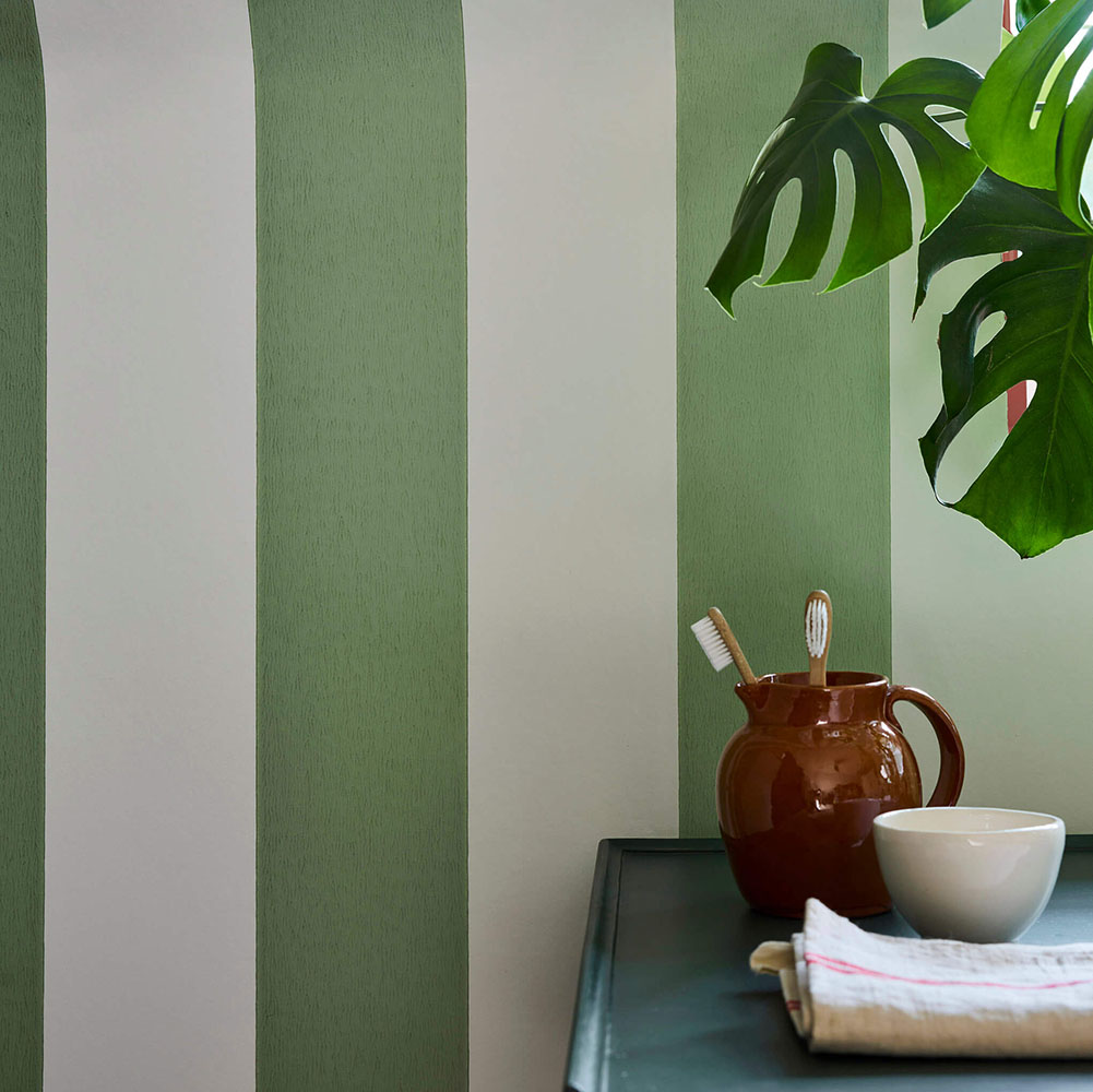 Broad Stripe - Pea Green wallpaper | Storybook | Little Greene Paint ...