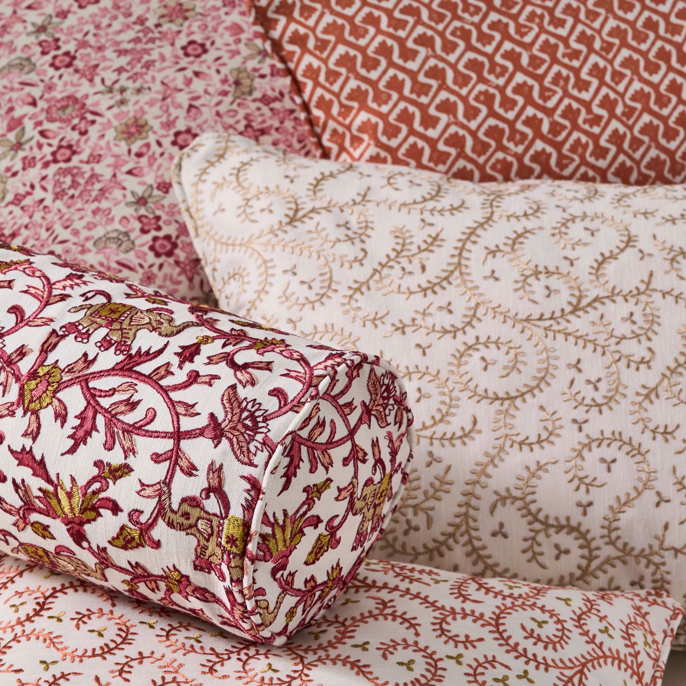 Buta Embroidery - Natural fabric | Indira Fabrics | Clarke & Clarke