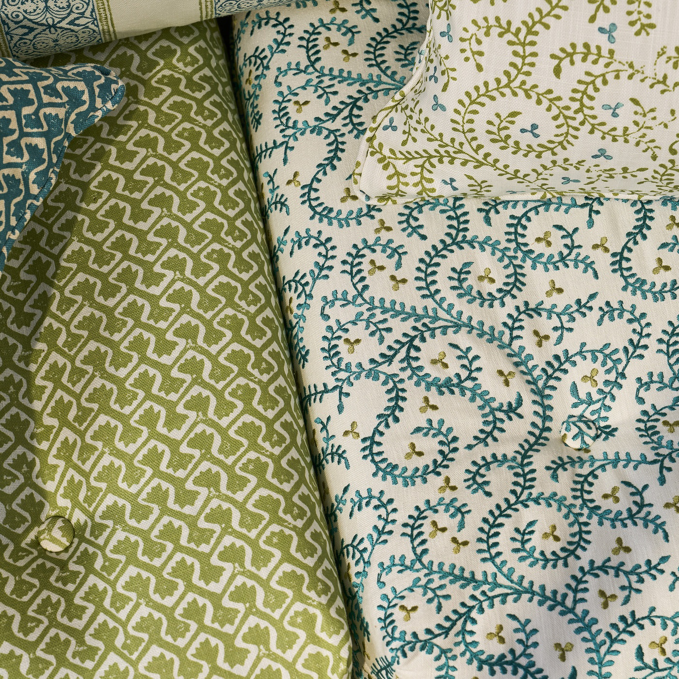 Buta Embroidery - Teal fabric | Indira Fabrics | Clarke & Clarke