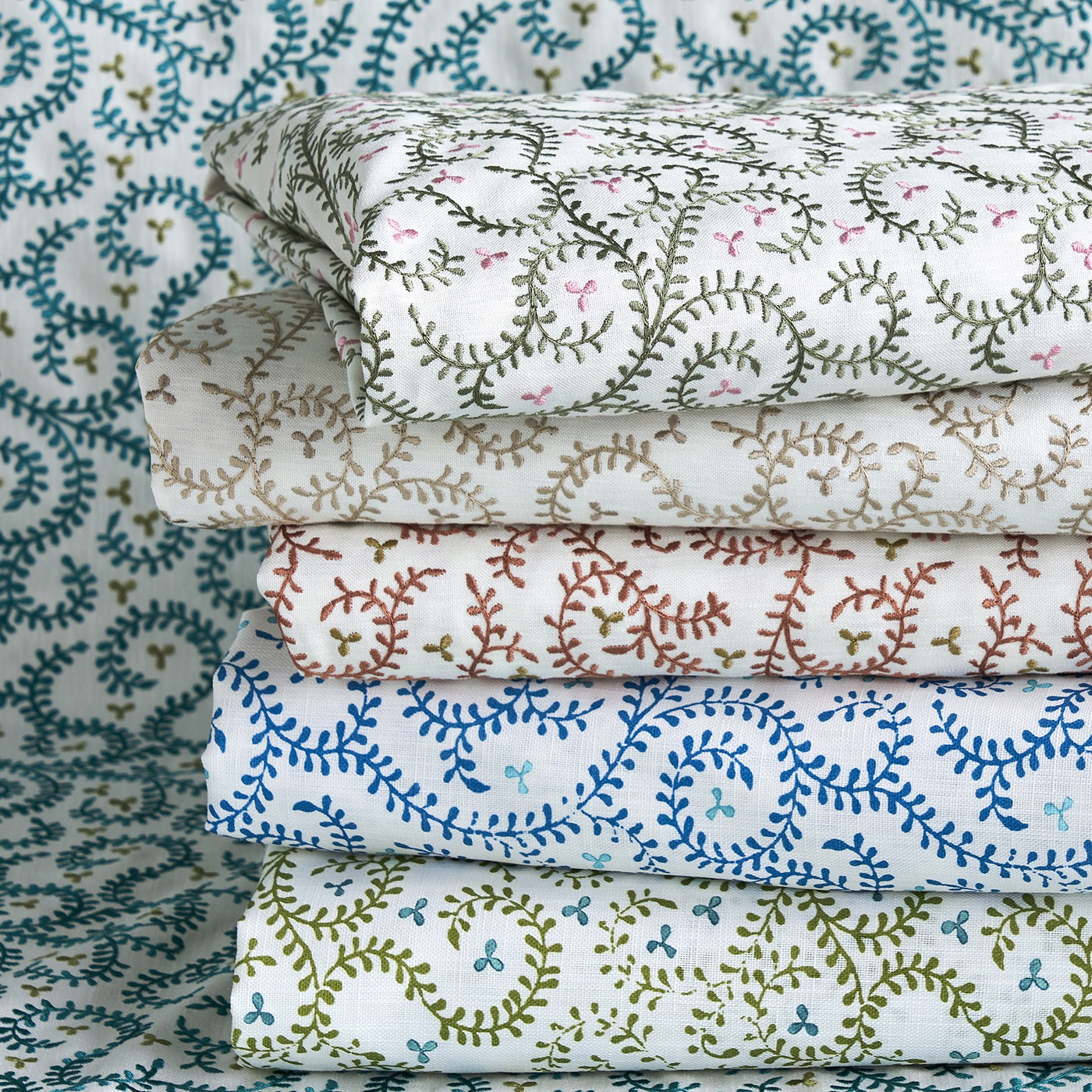 Buta Embroidery - Teal fabric | Indira Fabrics | Clarke & Clarke