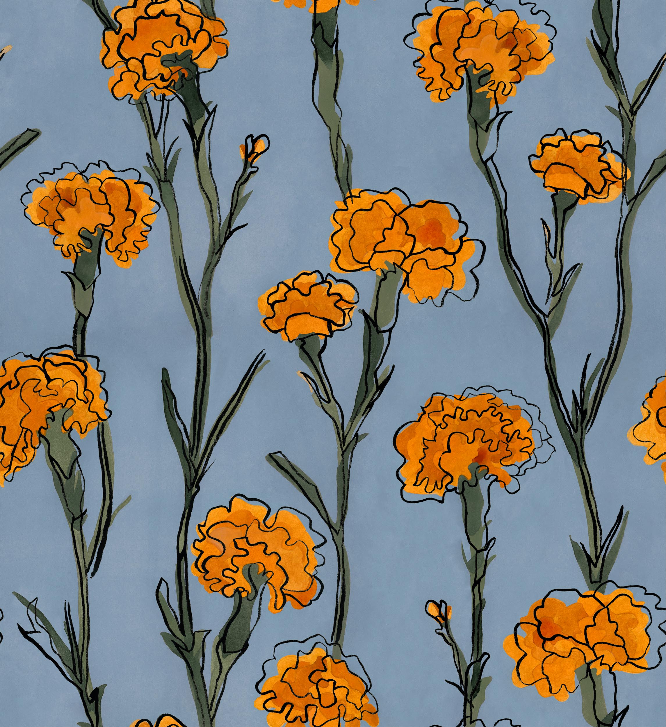 Clavelitos - Blue wallpaper | Solera | Tres Tintas