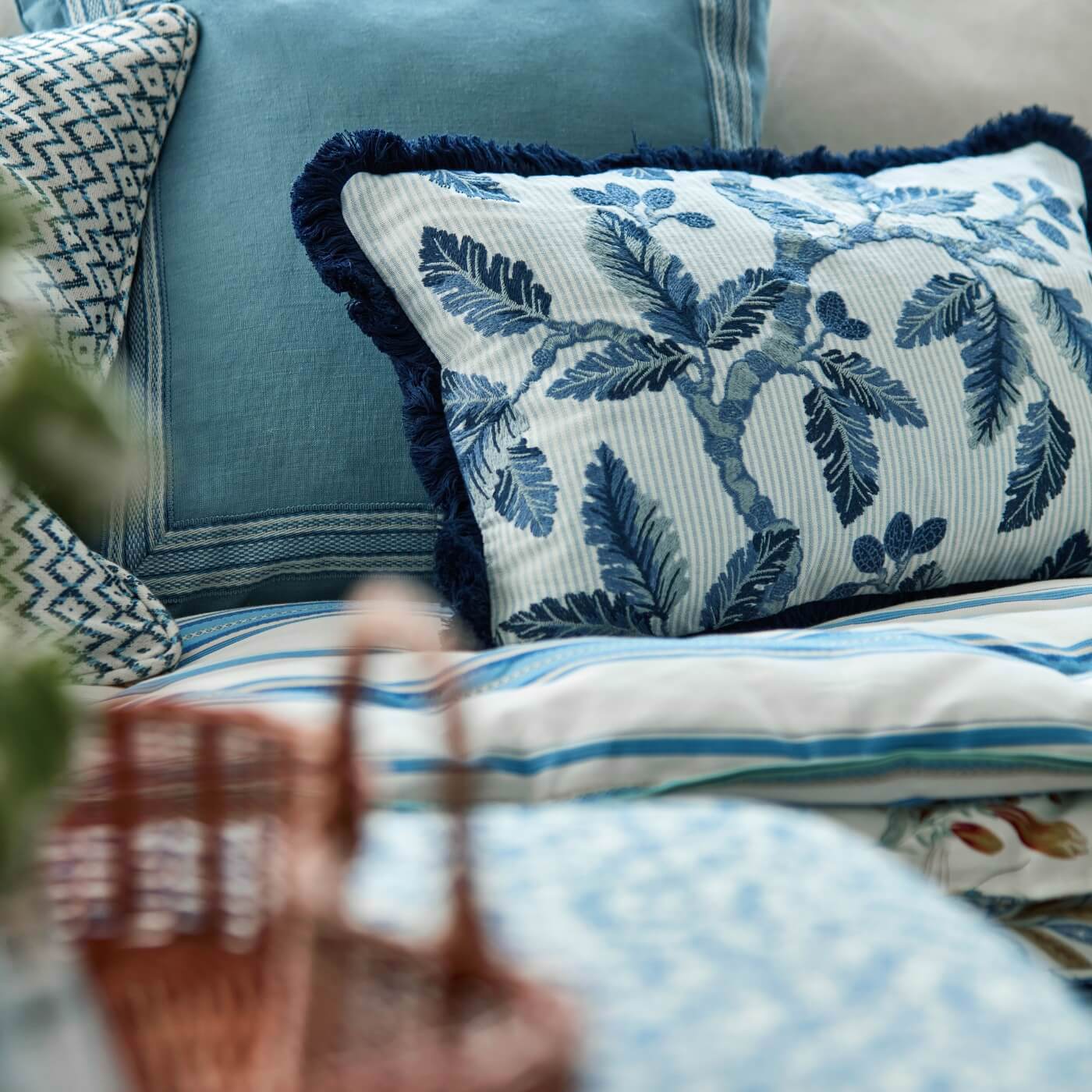 Oaknut Stripe - Indigo/Multi fabric | Arboretum Fabrics | Sanderson