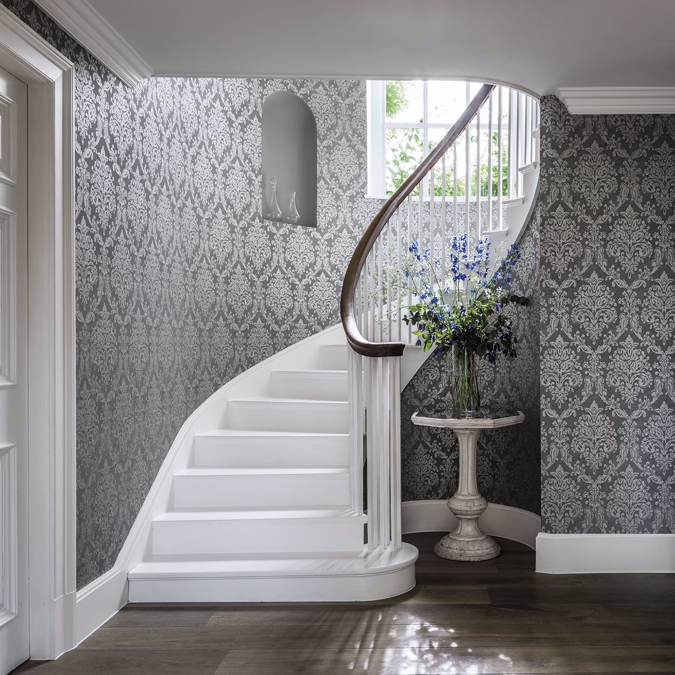 Riverside Damask - Mole/Copper wallpaper | Waterperry Wallpapers ...