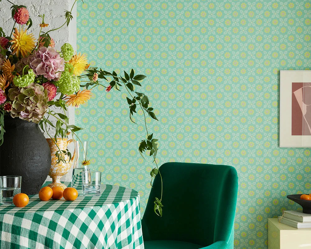 Ditsy Block - Green Verditer wallpaper | National Trust Papers IV ...