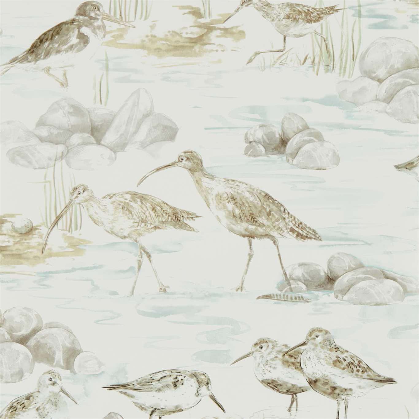 Estuary Birds - Mist/Ivory wallpaper | Embleton Bay Wallpapers | Sanderson
