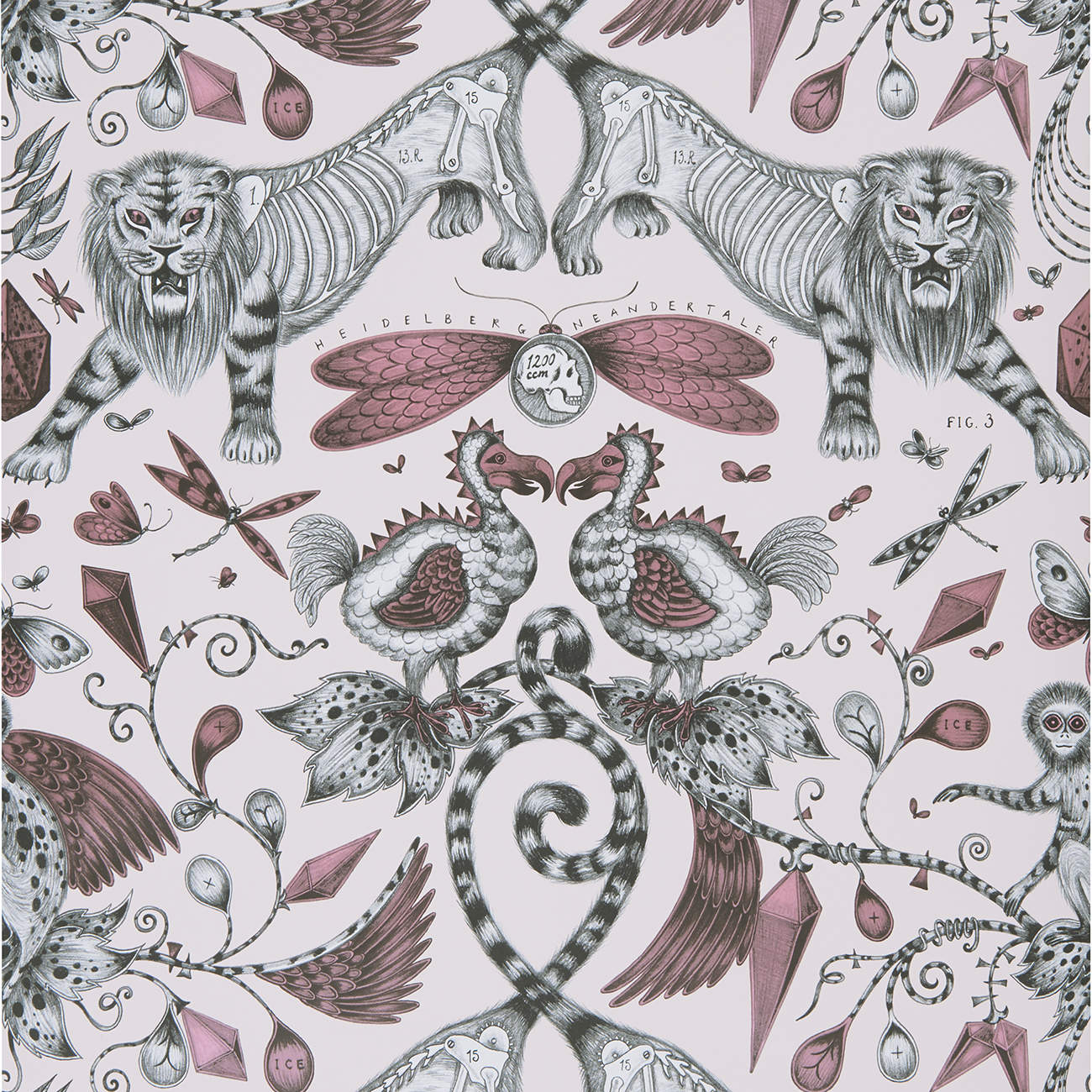 Extinct - Pink wallpaper | Animalia | Clarke & Clarke