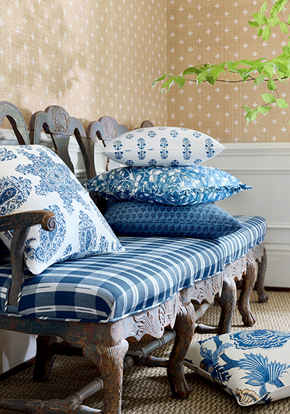 Corwin - Navy on White fabric | Indienne Fabrics | Thibaut