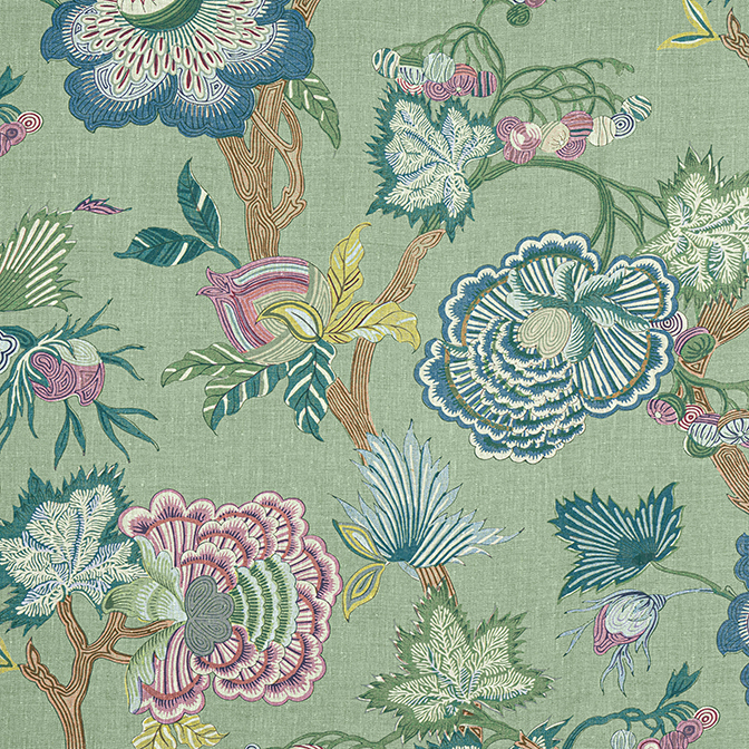 Indienne Jacobean - Green fabric | Indienne Fabrics | Thibaut