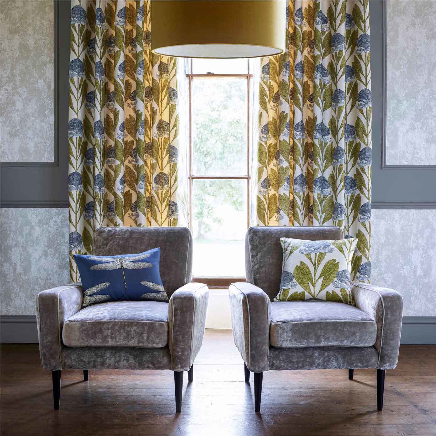 Protea - Harbour Grey/Linden fabric | Palmetto Fabrics | Harlequin