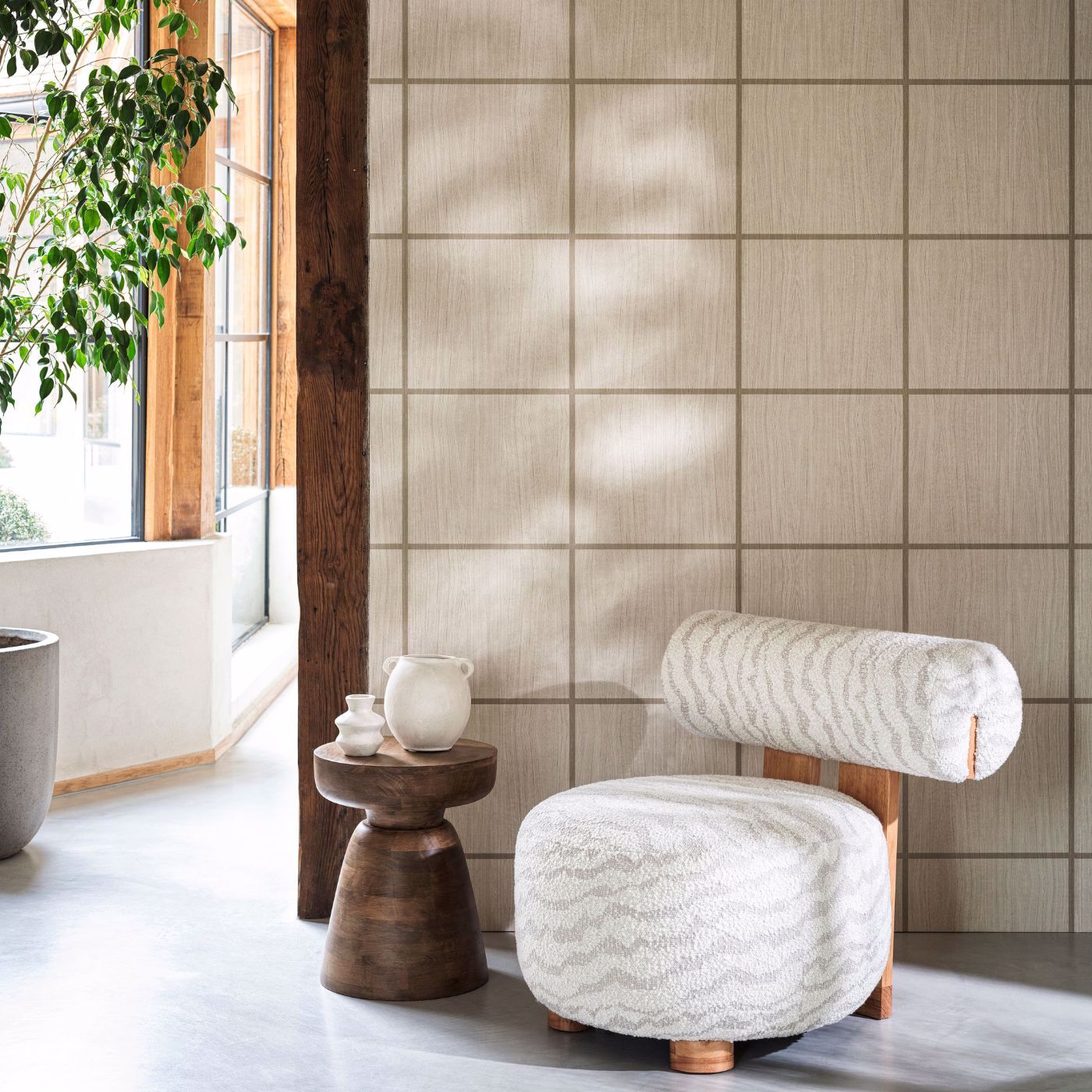 Wood Blocks Wallpaper - Ash/Taupe Gloss wallpaper | Kasuri Wallpapers | Harlequin