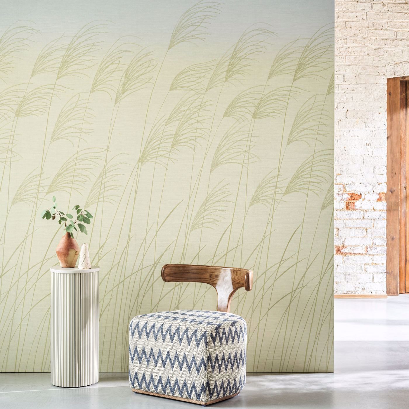Miscanthus Wallpaper - Buttermilk/Sky wallpaper | Kasuri Wallpapers | Harlequin