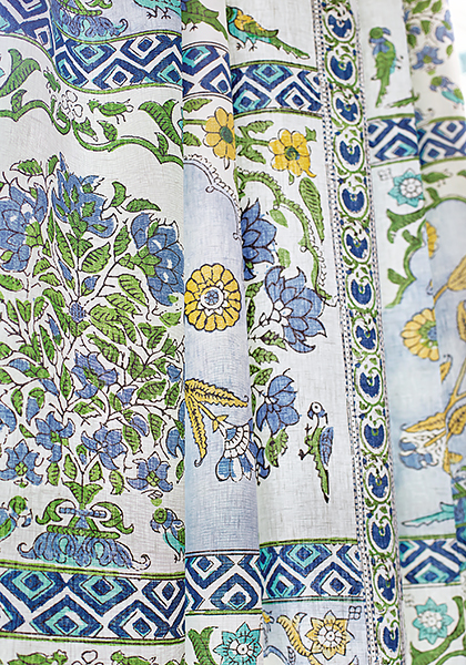 Indian Panel - Blue and Yellow fabric | Ceylon Fabrics | Thibaut