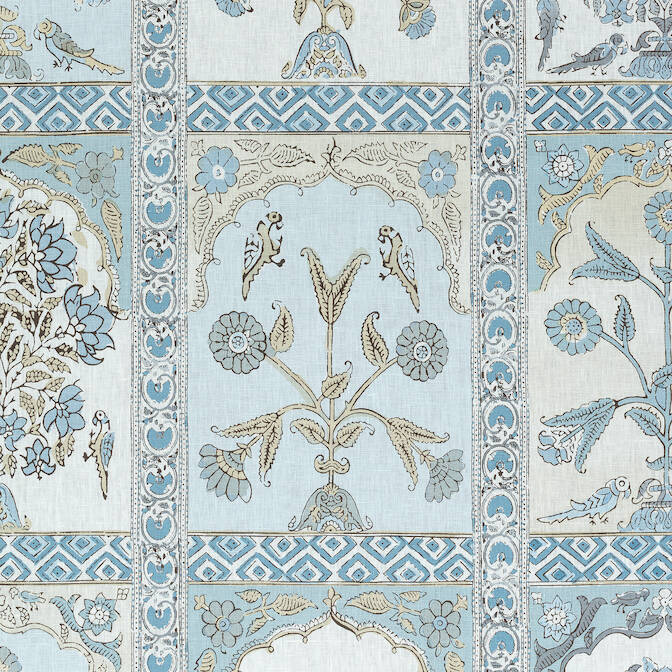 Indian Panel - Spa Blue fabric | Ceylon Fabrics | Thibaut