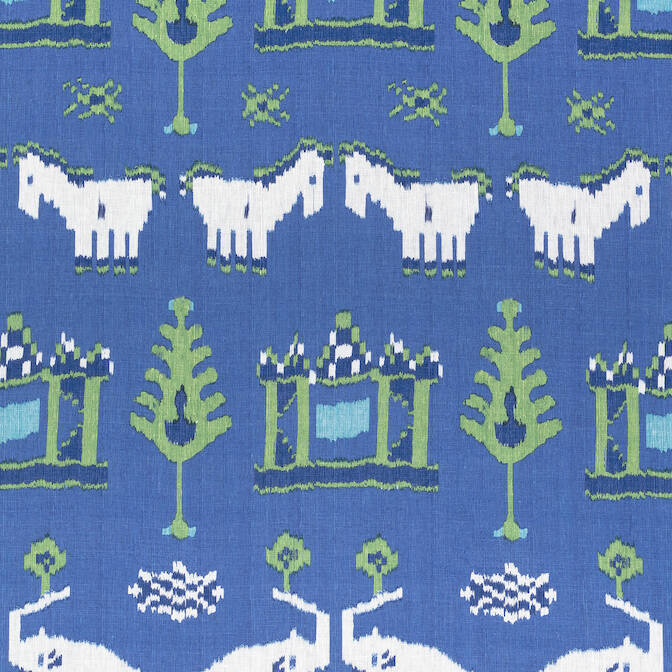 Kingdom Parade - Blue and Green fabric | Ceylon Fabrics | Thibaut