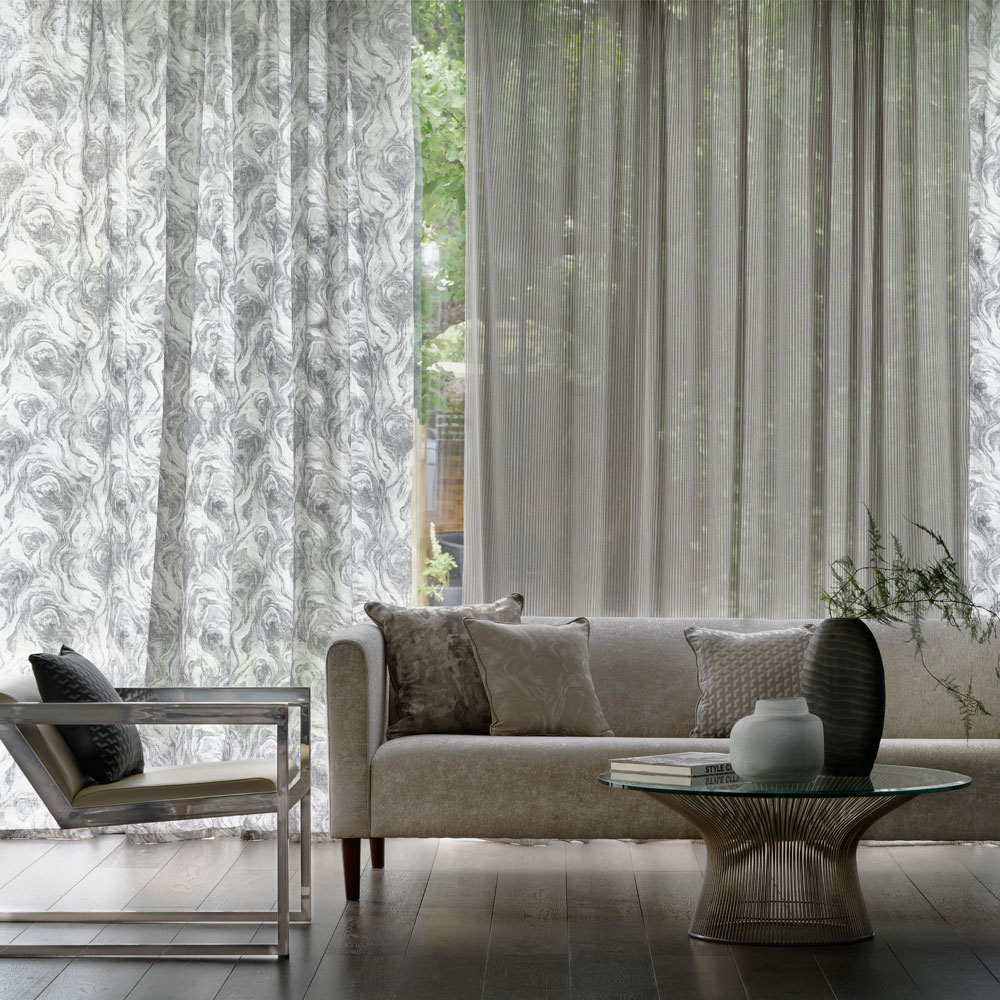 Lavico Sheer - Champagne/Pebble fabric | Lusso Sheers | Clarke & Clarke