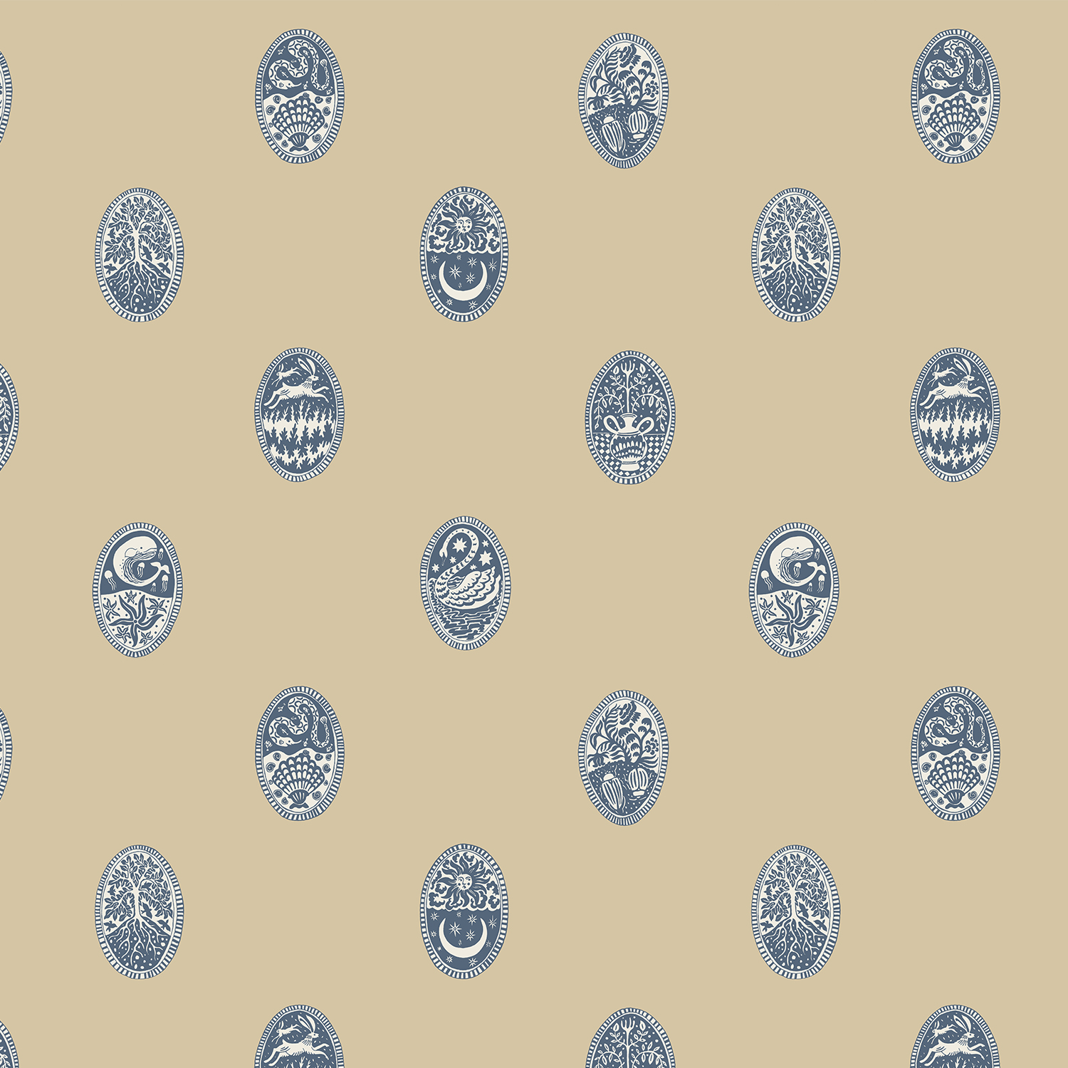 Linear Cameos - Shell, Churt Blue and Cliffwell Stone wallpaper | Roll II | Josephine Munsey