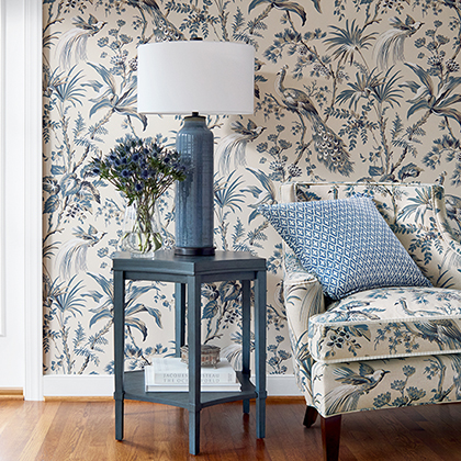 Peacock Toile - Slate and Black fabric | Bristol Fabrics | Anna French