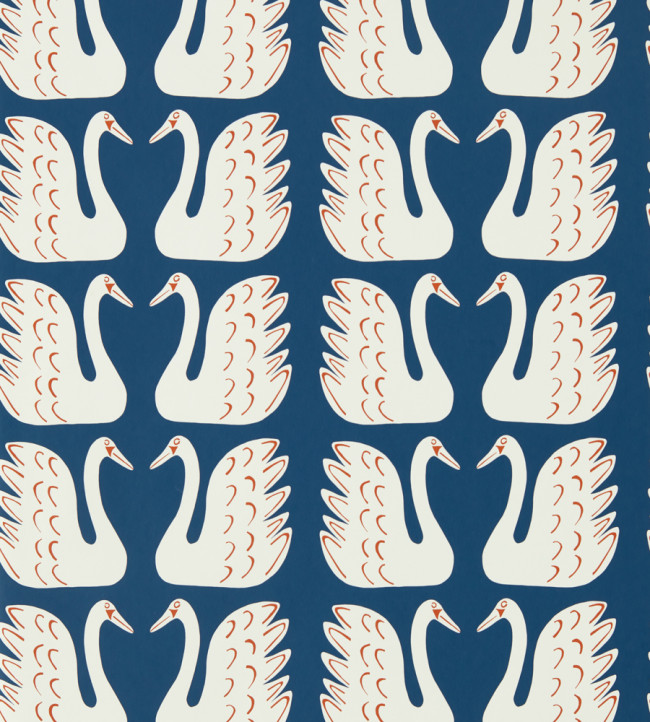 Swim Swam Swan - Denim wallpaper | Garden of Eden Wallpaper | Scion