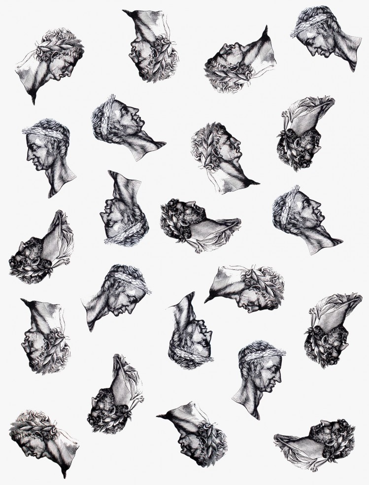 Small Roman Heads - Black on White fabric | Roman Collection - Fabrics ...
