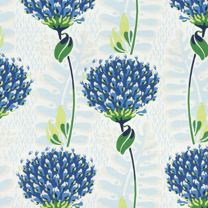 Tiverton - Blue and Green fabric | Ceylon Fabrics | Thibaut