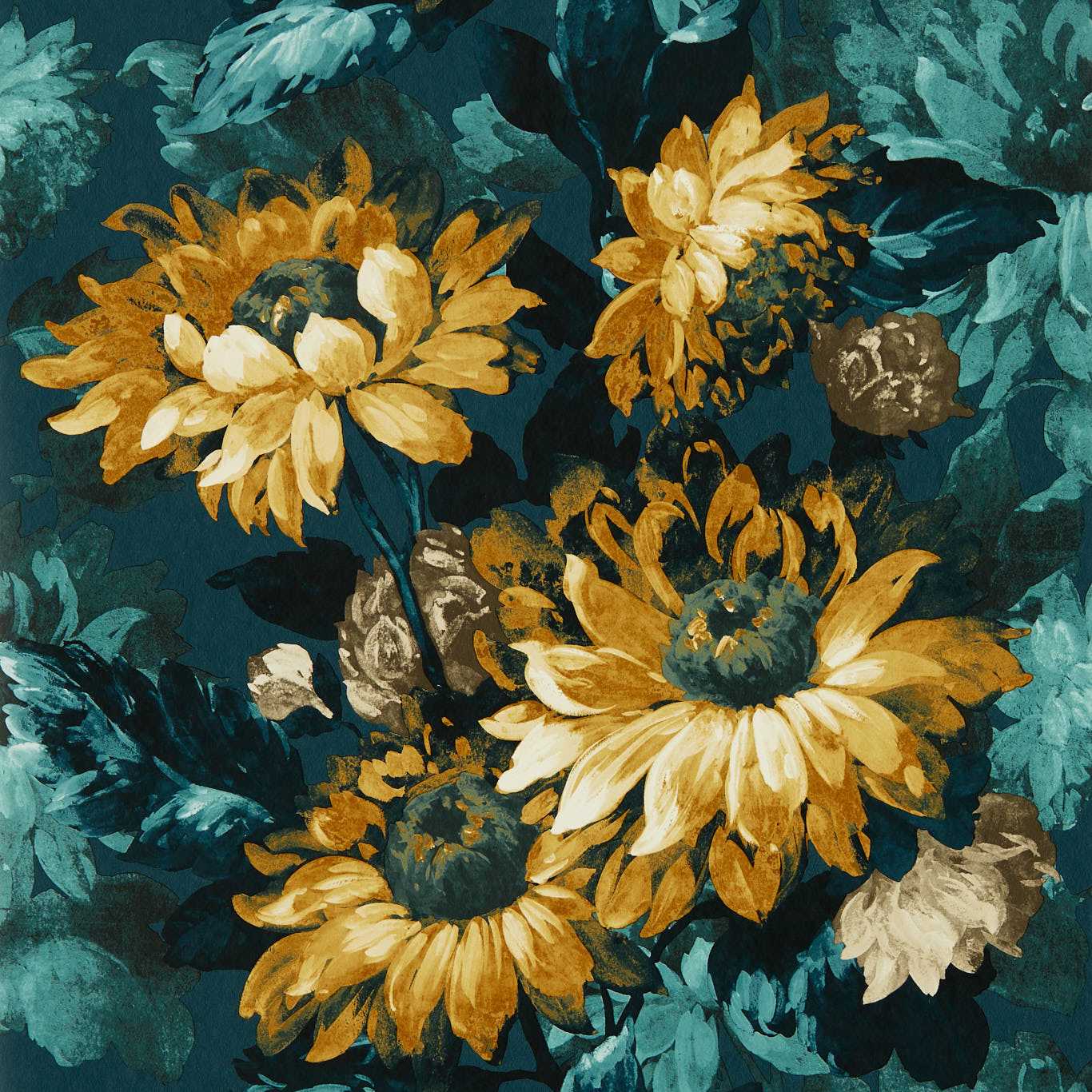 Sunforest - Denim/Ochre wallpaper | Marianne Wallpaper | Clarke & Clarke