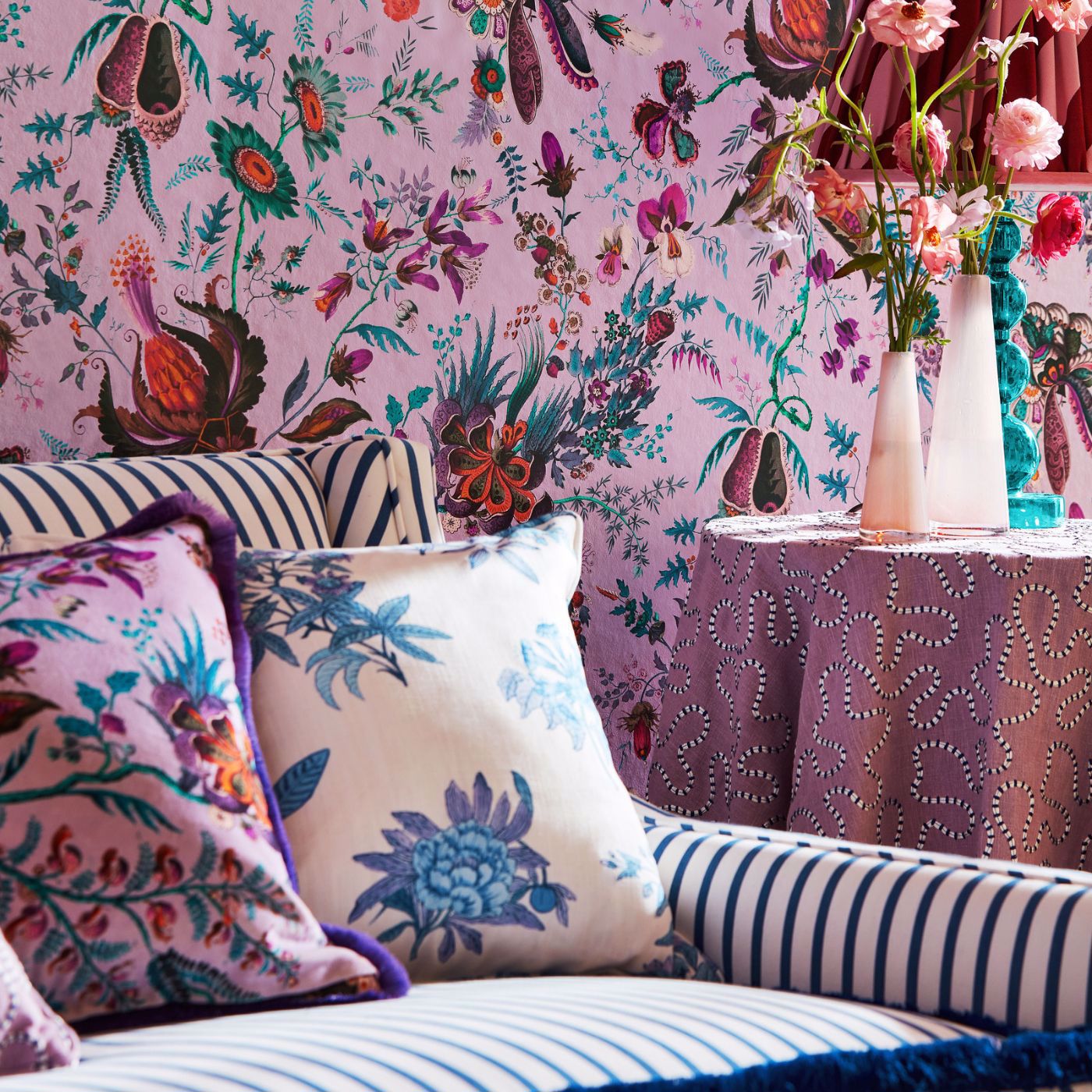 Woodland Floral - Lapis/Amethyst/Pearl fabric | Harlequin X Sophie ...