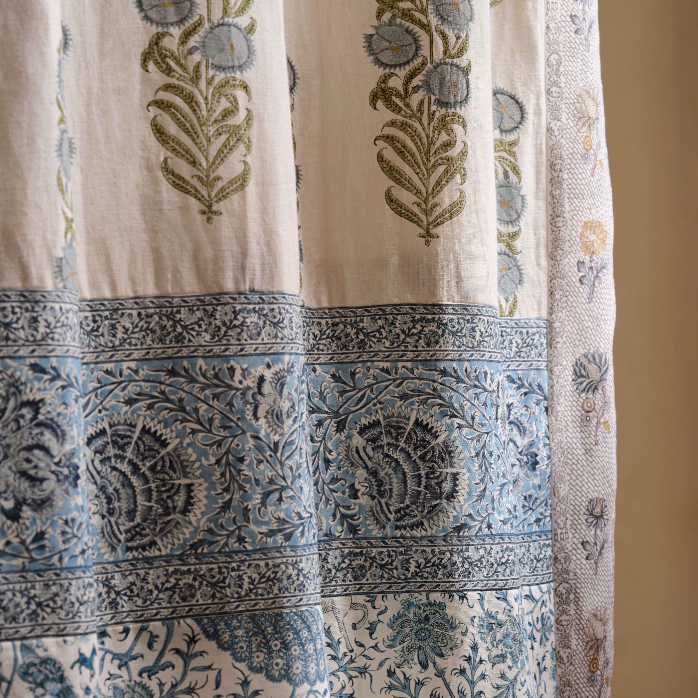 Sanganeri Block Print - Tempest/Olive fabric | Indienne Fabrics by ...