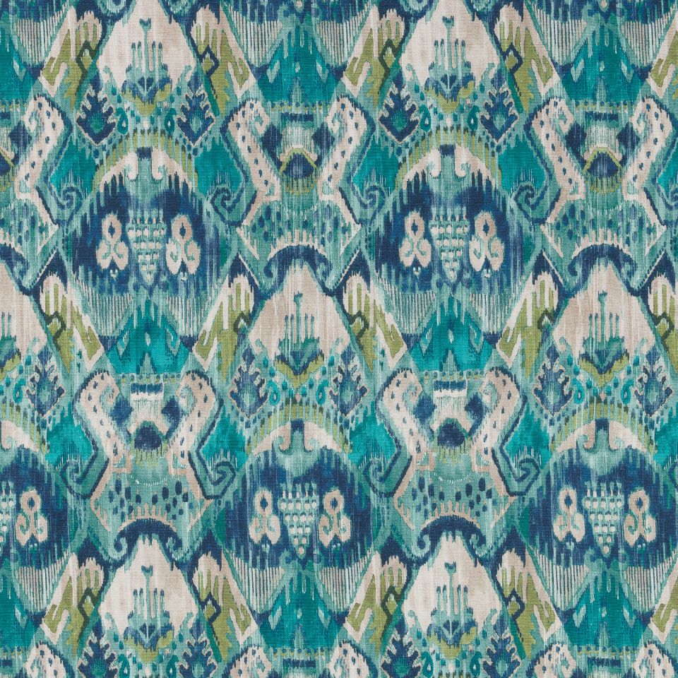 Amisha - Turquoise fabric | Samarkand Ikat & kilim | The Design Archives