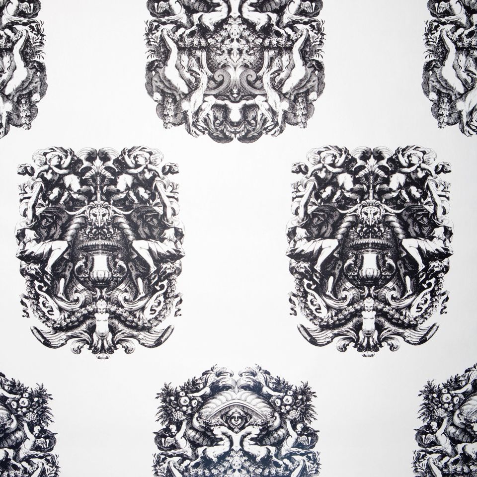 Insignia - Black on White fabric | Roman Collection - Fabrics | Timney ...