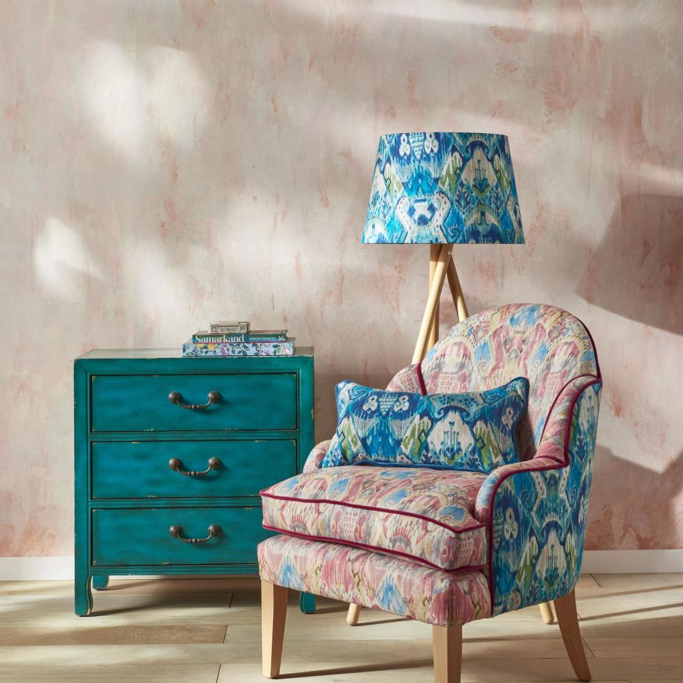 Amisha - Turquoise fabric | Samarkand Ikat & kilim | The Design Archives