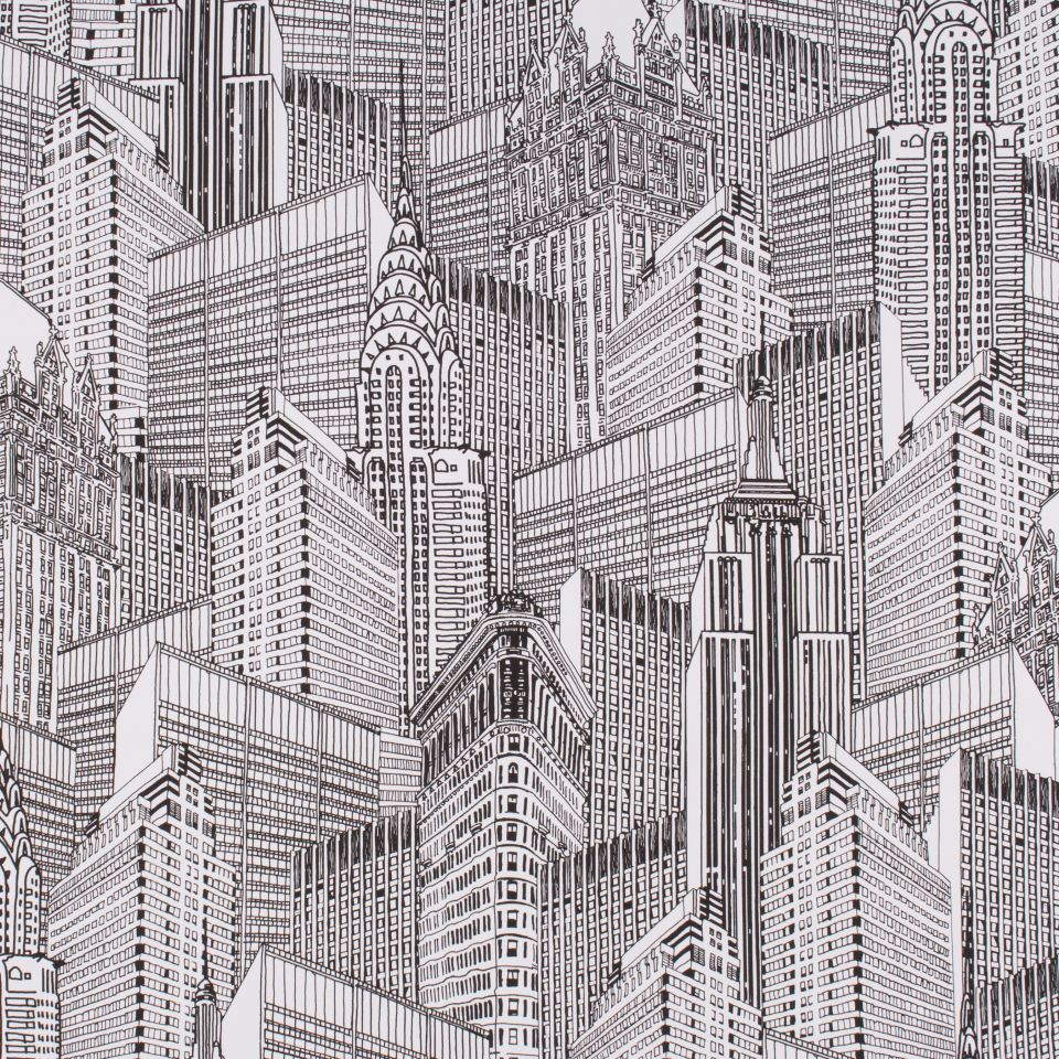 Skyscape Day - White on Black fabric | Roman Collection - Fabrics ...