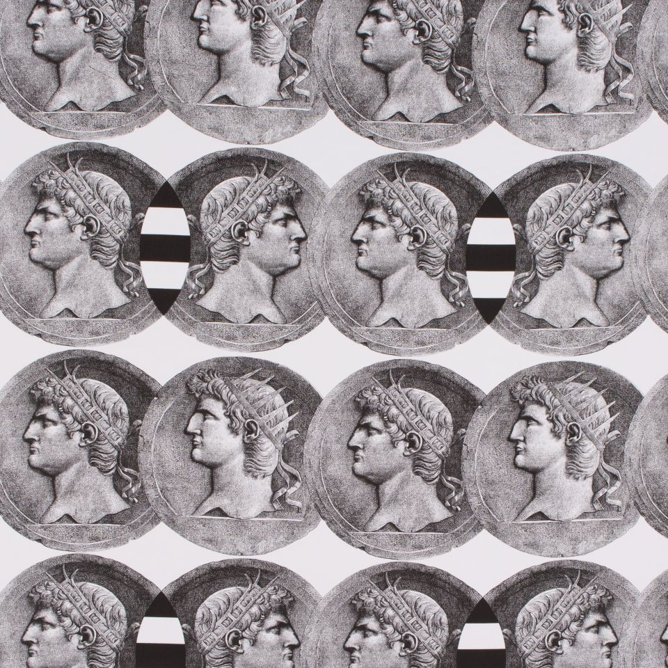 Coins - Black on White fabric | Roman Collection - Fabrics | Timney Fowler