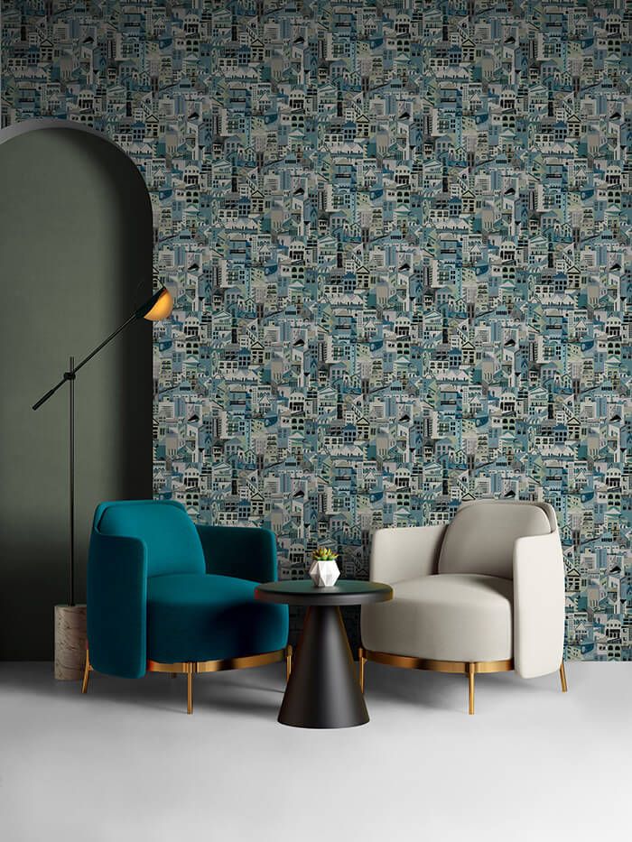 Villa - Blue wallpaper | Ítera | Tres Tintas