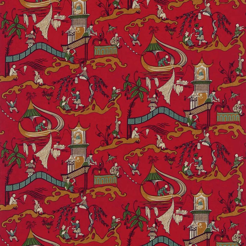 Pagoda River - Red/Gold fabric | Water Garden Fabrics | Sanderson