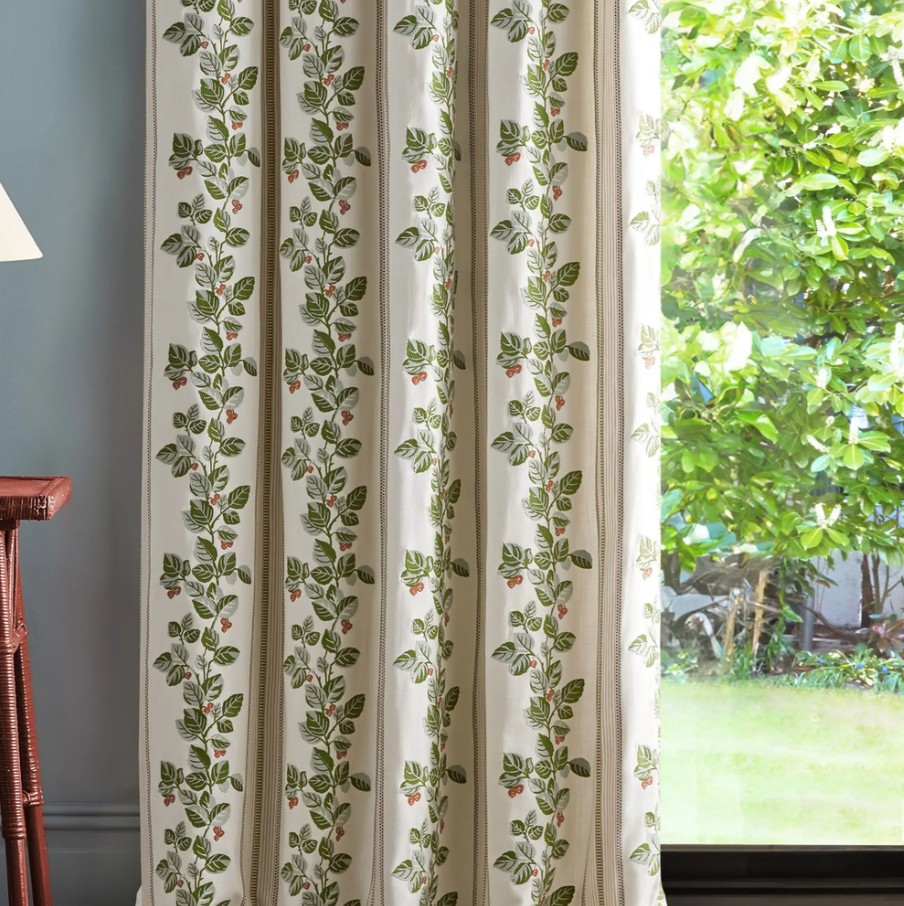 Cobnut Stripe - Leaf Green/Berry fabric | Sanderson x National Trust ...