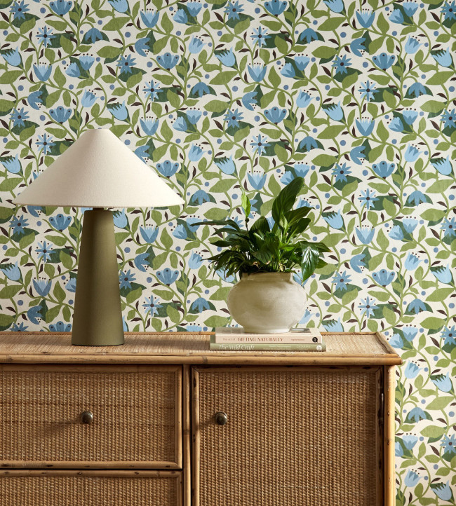 Dancing Daisies - Cornflower wallpaper | Oakham Wallpapers | Scion