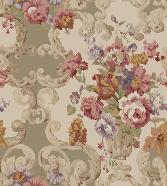 Floral Rococo - Red/Plum wallpaper | Icons Wallpaper | Mulberry Home