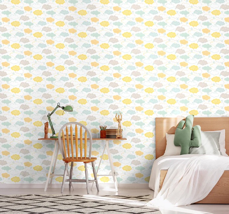 Fuzzy Clouds - Lemon Fizz wallpaper | Peekaboo | Hoopla Walls