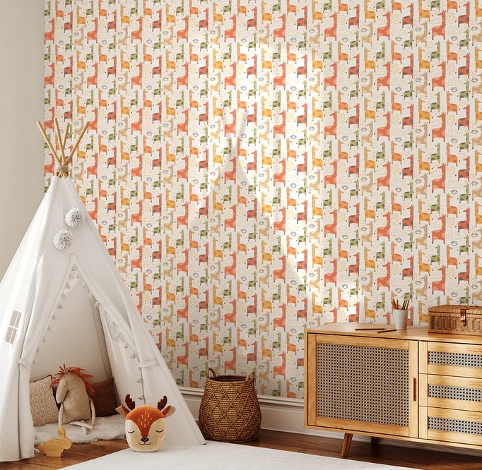 Giraffe Friends - Ginger Spice wallpaper | Peekaboo | Hoopla Walls