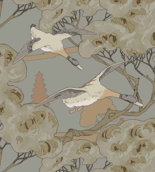 Grand Flying Duck - Grey/Blue wallpaper | Icons Wallpaper | Mulberry Home