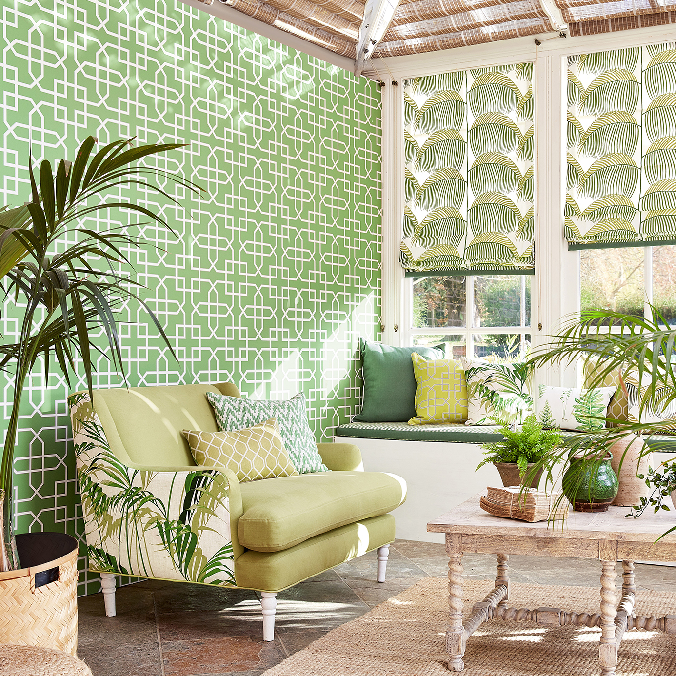 Hampton Trellis - Botanical Green wallpaper | Glasshouse Wallpapers ...