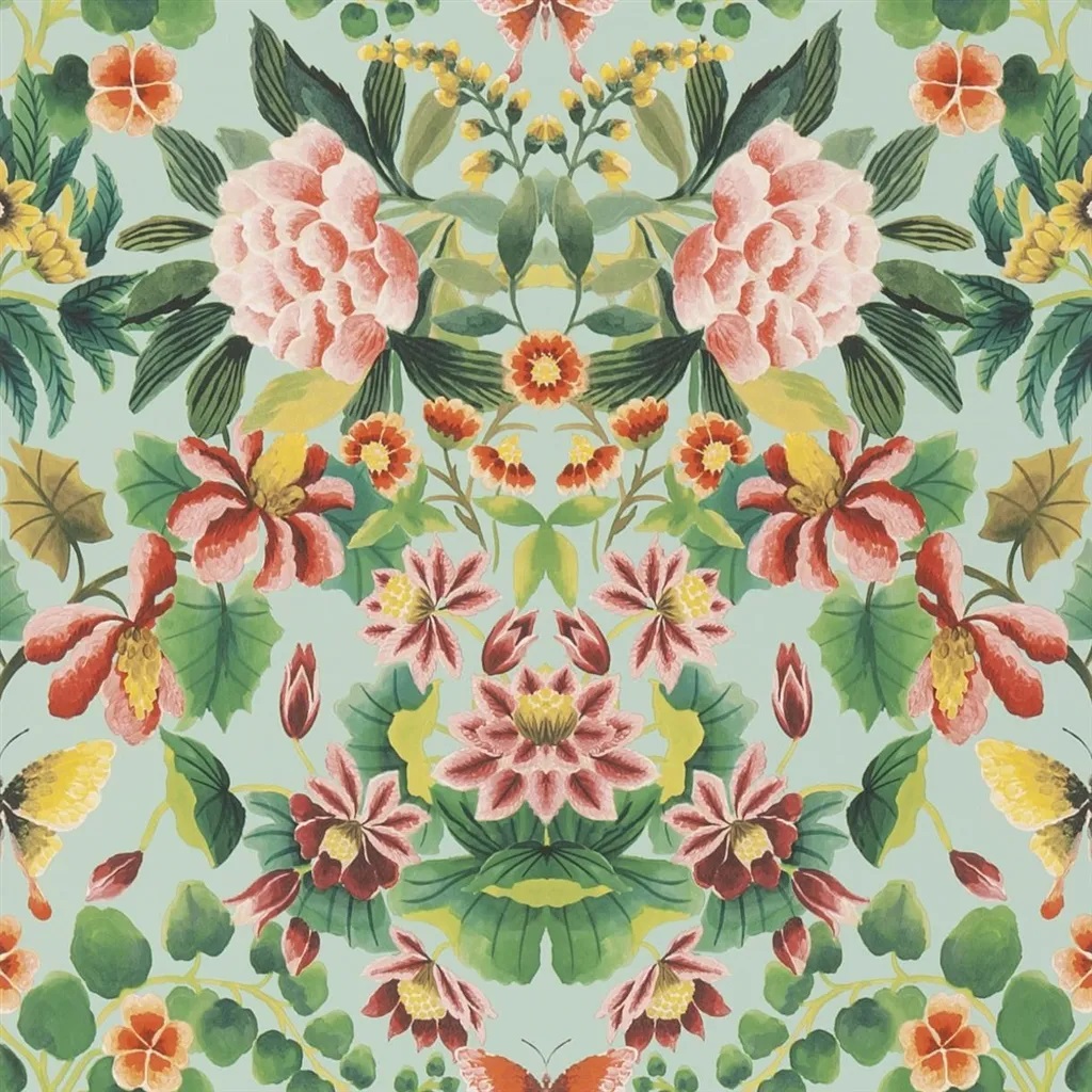 Ikebana Damask - Aqua wallpaper | Ikebana Wallpapers | Designers Guild