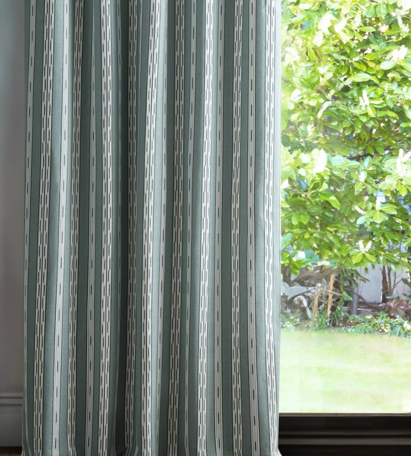 Jamandi Stripe - Porcelain/Blue fabric | Sabu Stripes and Ikats | Sanderson
