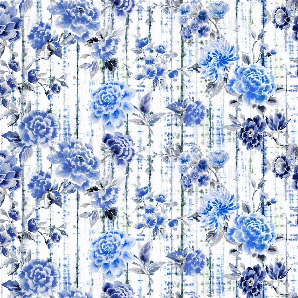 Kyoto Flower - Indigo fabric | Ikebana Fabrics | Designers Guild