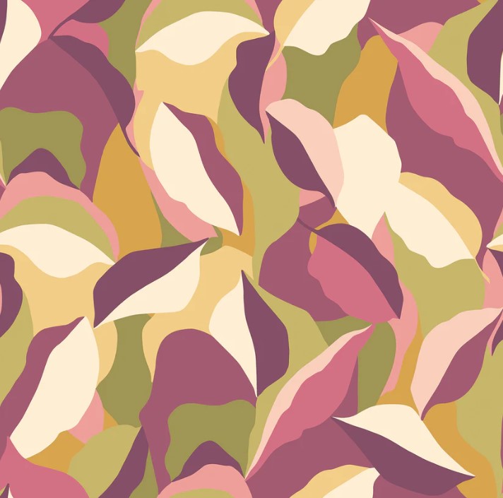 Leafy Patchwork - Plum & Olive wallpaper | Geo | Hoopla Walls