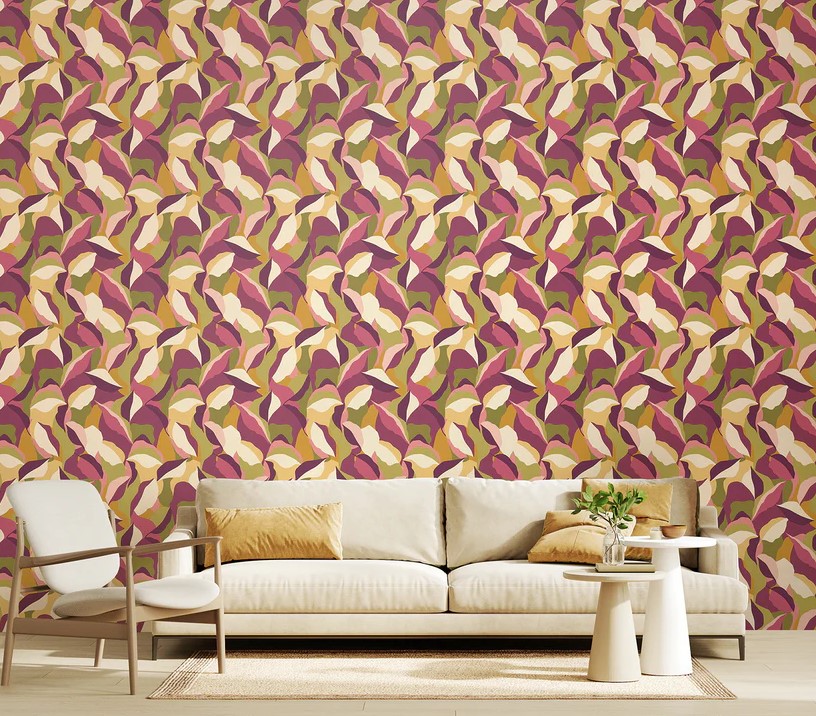 Leafy Patchwork - Plum & Olive wallpaper | Geo | Hoopla Walls