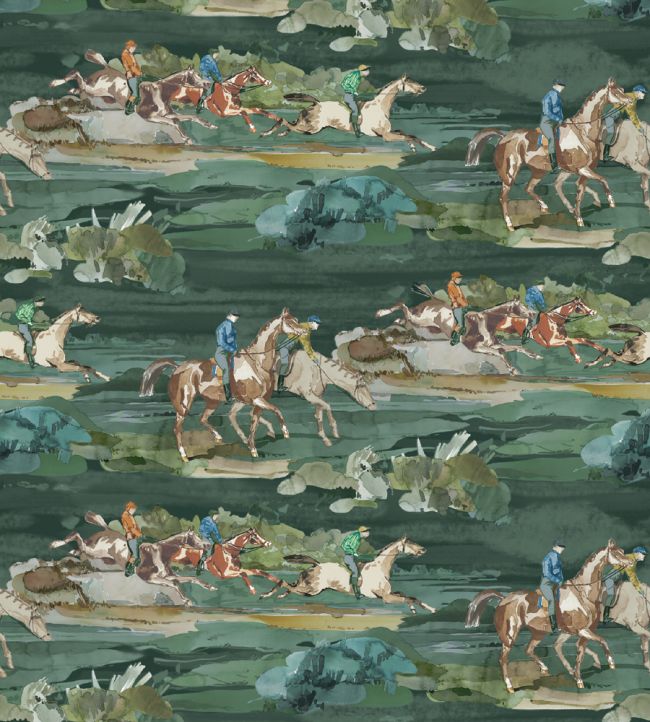 Morning Gallop - Teal wallpaper | Icons Wallpaper | Mulberry Home